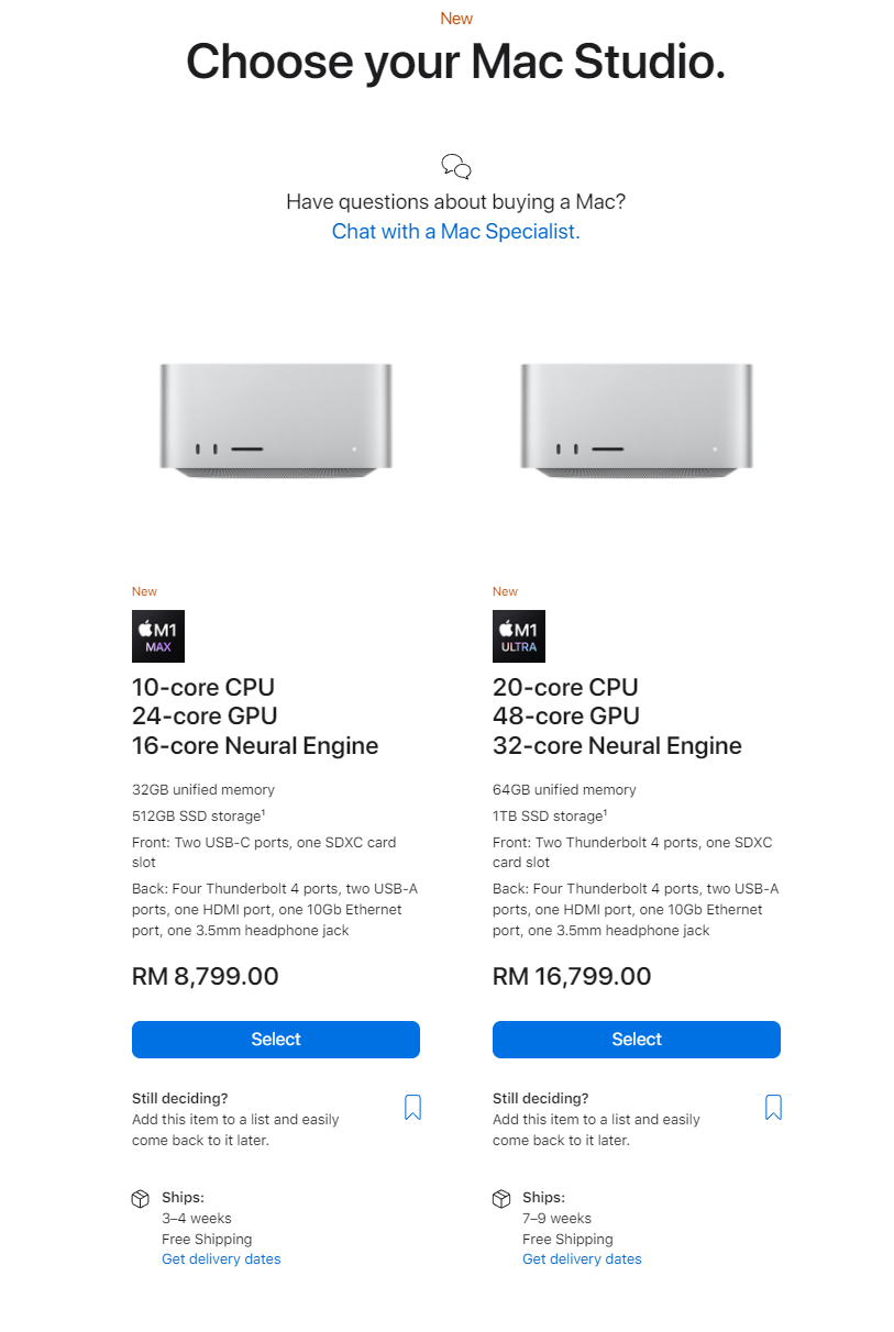 最强的Mac开放购买！Mac Studio大马开卖：M1 Ultra/M1 Max芯片、最高8TB SSD，售RM8799起！