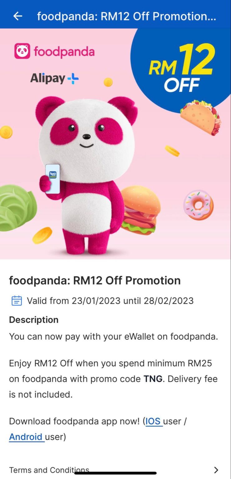 foodpanda新增TnG eWallet支付选项：即日起至2月28日 输入折扣码可享RM12折扣！数量有限 先到先得