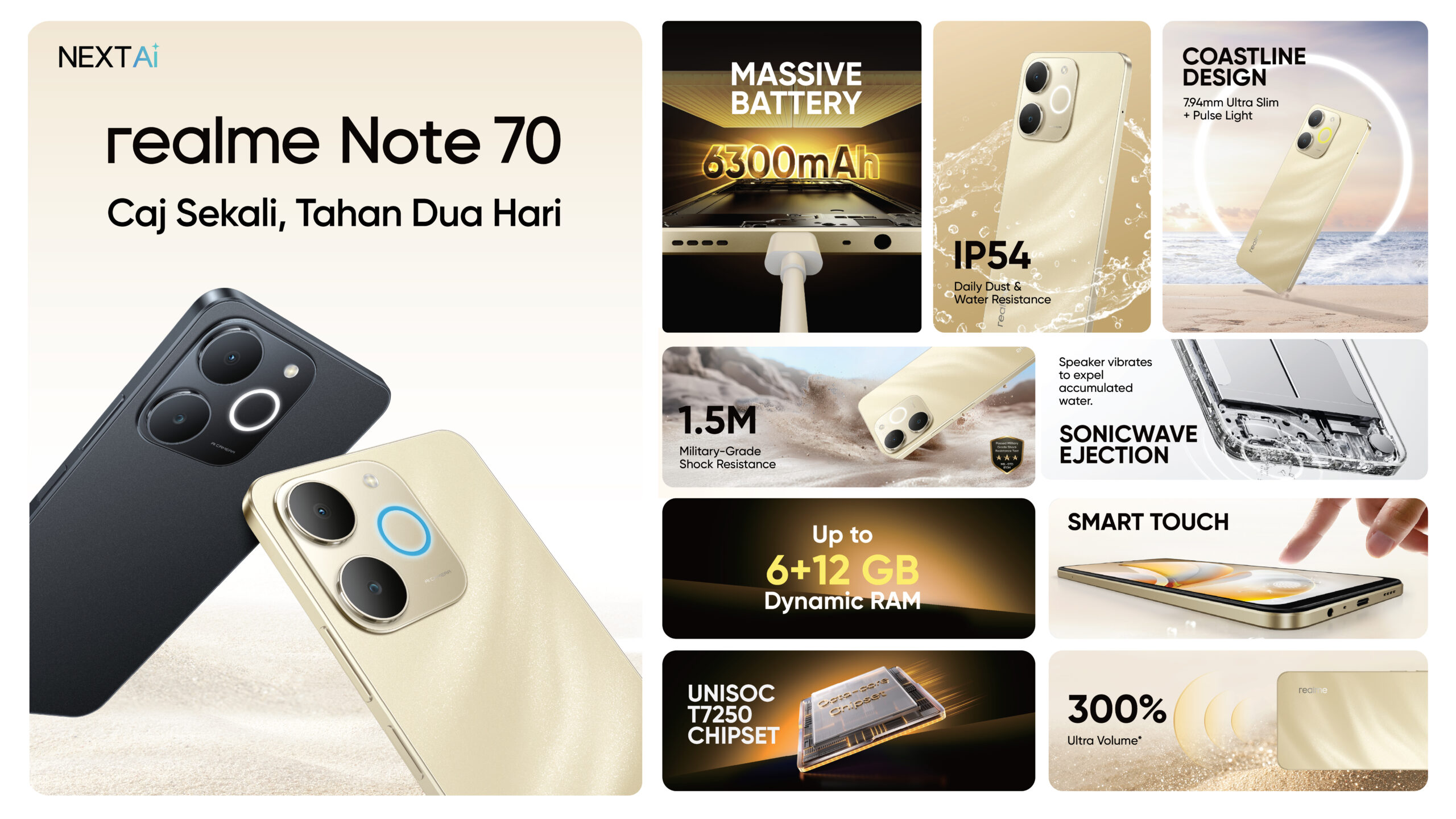 RM449 就能买到 6300mAh 大电池 + 超薄机身！realme Note 70 入门机大马正式发布！